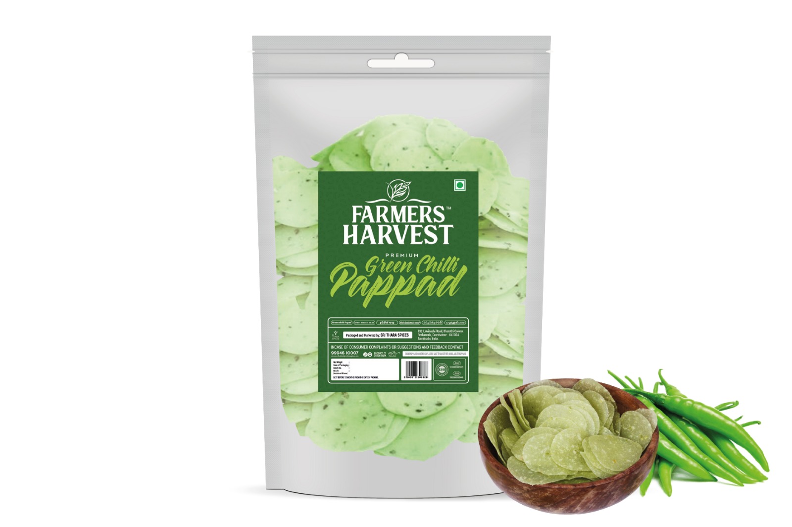 FARMERS HARVEST Premium Green Chilli Pappad – 200 Gram – Sri Thara Spices
