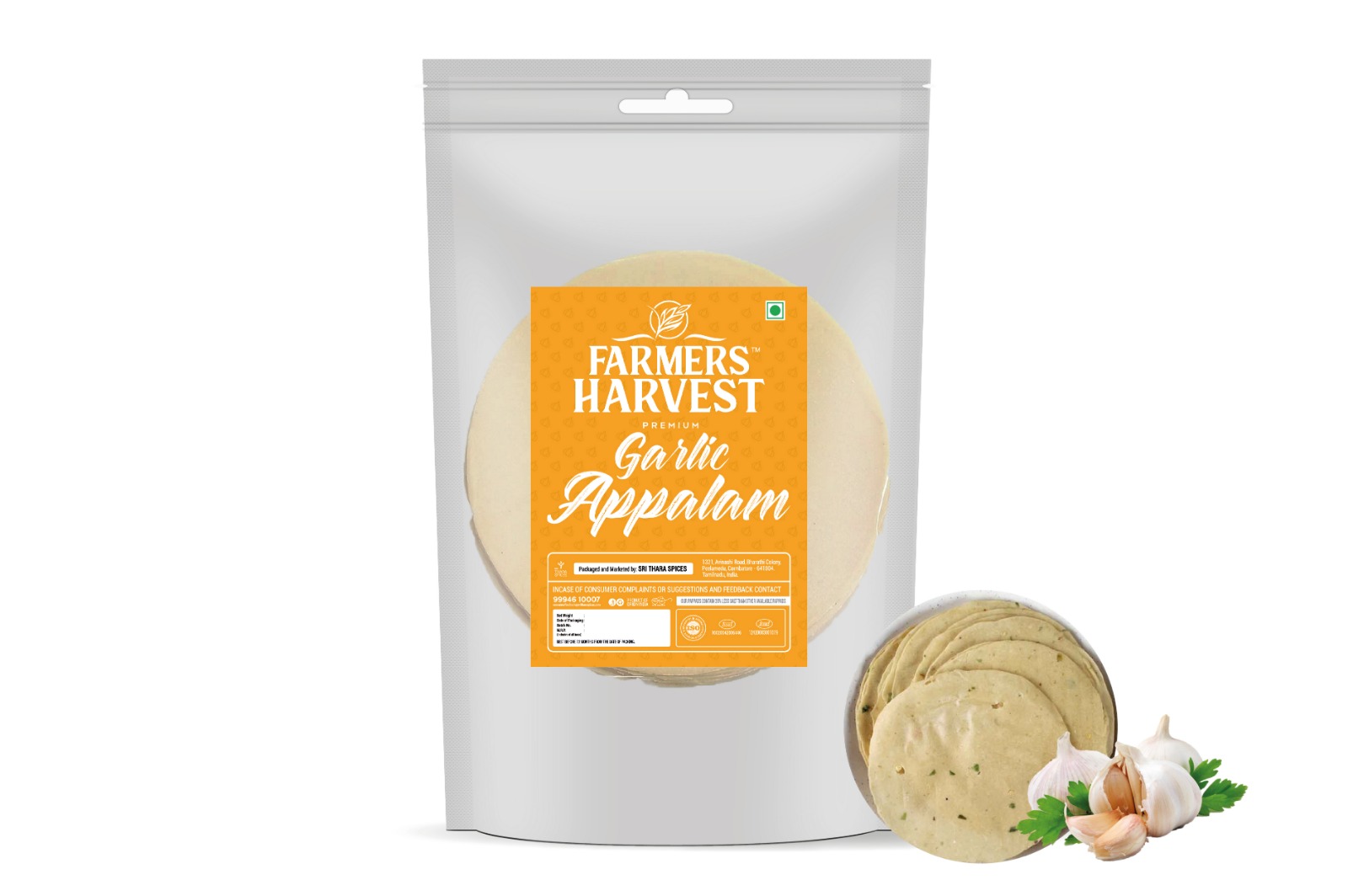 FARMERS HARVEST Premium Garglic Pappad – 200 Gram – Sri Thara Spices